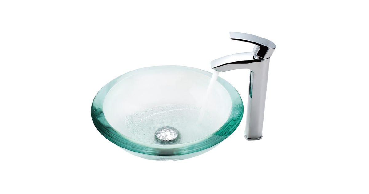 Kraus C-GV-150-19mm-1810CH Bathroom Combo - 17" Clear Glass Vessel ...