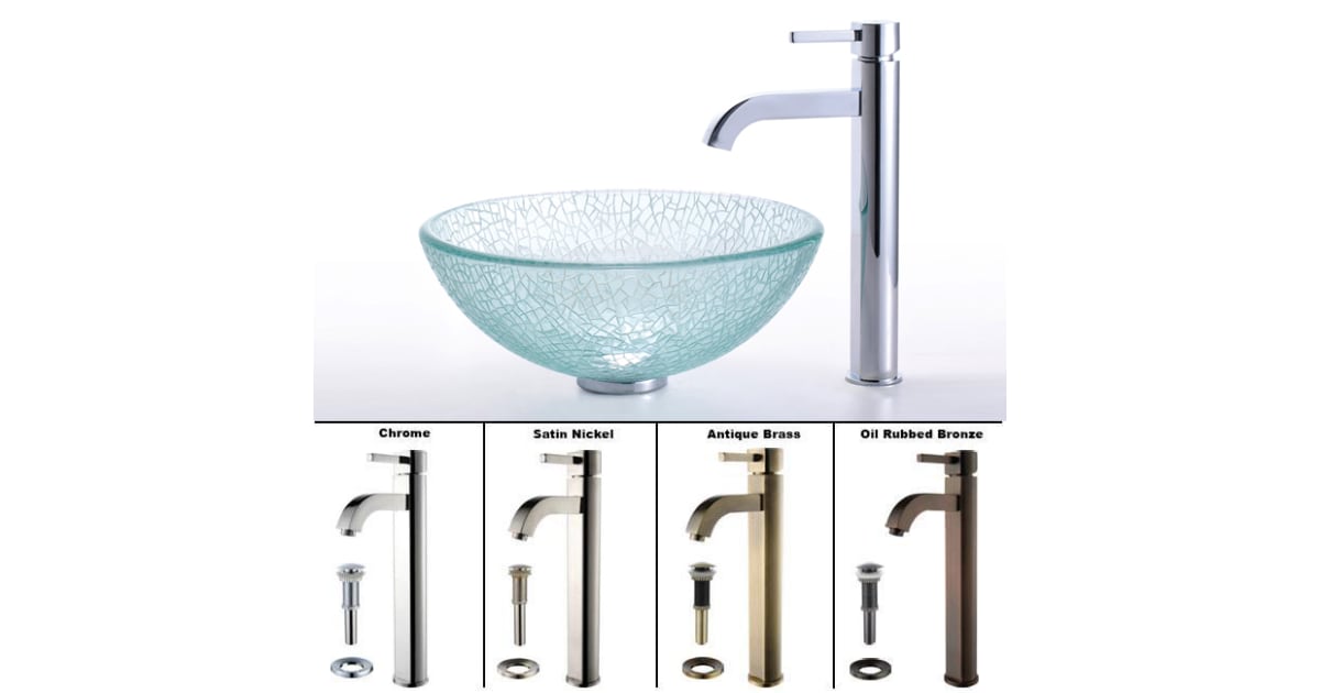 Kraus C-GV-500-14-12mm-1007AB Bathroom Combo - 14" Broken Glass Vessel ...