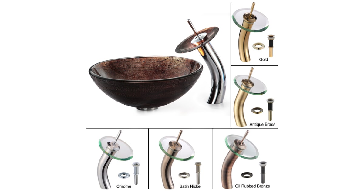Kraus C-GV-580-12mm-10AB Bathroom Combo - 16-1/2" Copper Illusion Glass ...