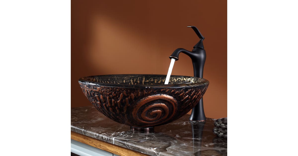 Kraus C-GV-650-19mm-15000ORB Bathroom Combo - 17" Luna Glass Vessel ...