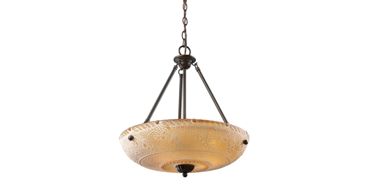 Landmark Lighting 66321-4 4 Light Up Lighting Bowl Pendant with Amber ...