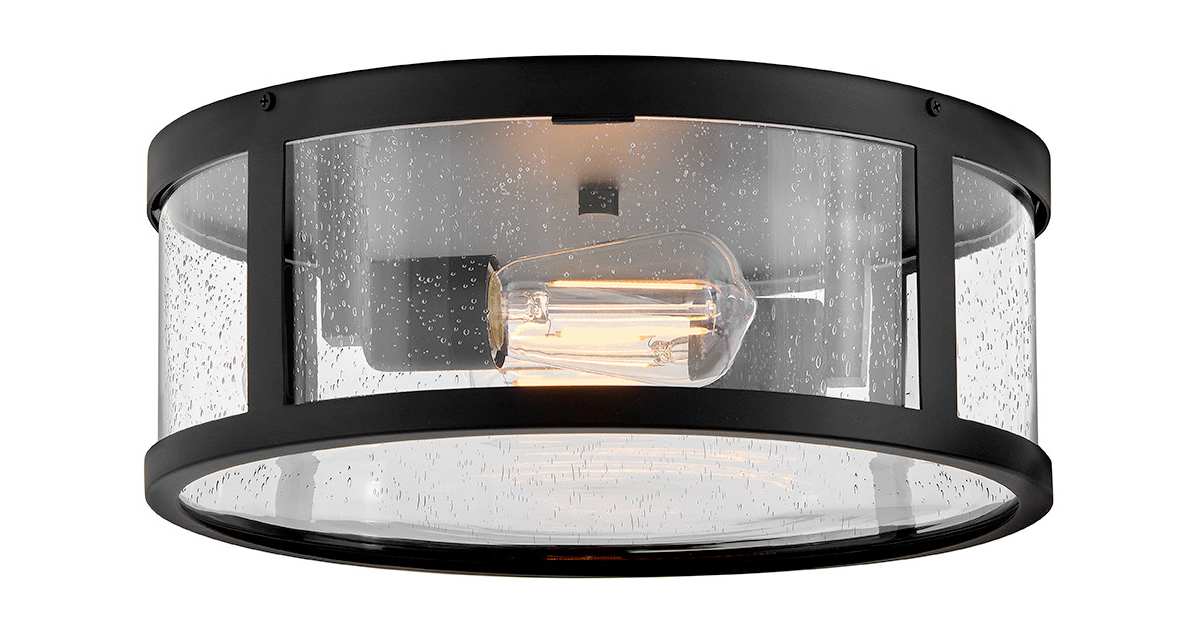 Lark 82053BK Alfie 2 Light 14" Wide Flush Mount Drum Outdoor Ceiling ...