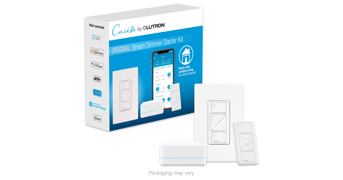 Lutron P-BDG-PKG1W Caseta Wireless In-Wall Dimmer Kit with Smart Bridge | Ferguson Home