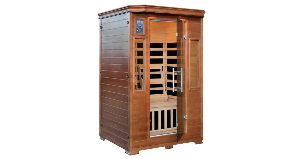 Luxe Saunas SA3209 Two-Person Hemlock In-Home Sauna with InfraWave Heaters and Digital LED ...