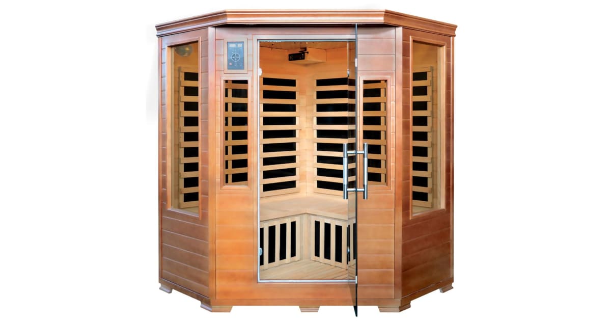 Luxe Saunas SA3212 Three-Person Hemlock In-Home Sauna with InfraWave Heaters and Digital LED ...