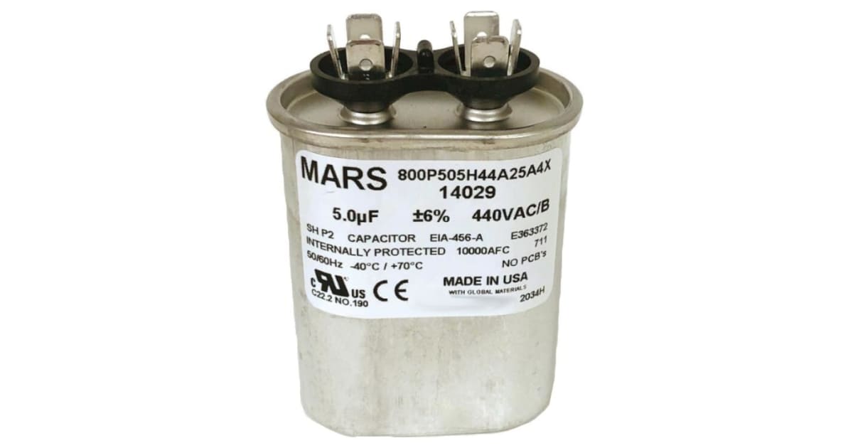 Mars 14029 Single Section Oval Capacitor - 5 MFD - 440/370 Volt ...