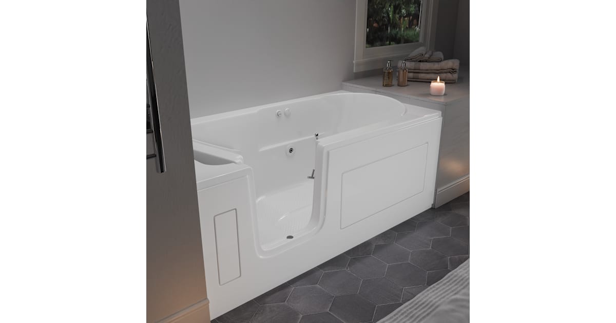 MediTub 3060SILWH 60" Acrylic Whirlpool Walk In Tub for Alcove ...
