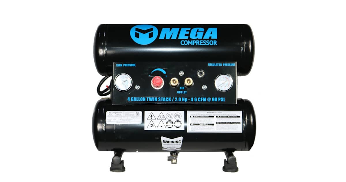 MEGA Compressor MP-2004TO 1.5 HP 4 Gal 125 Max PSI Single-Stage ...