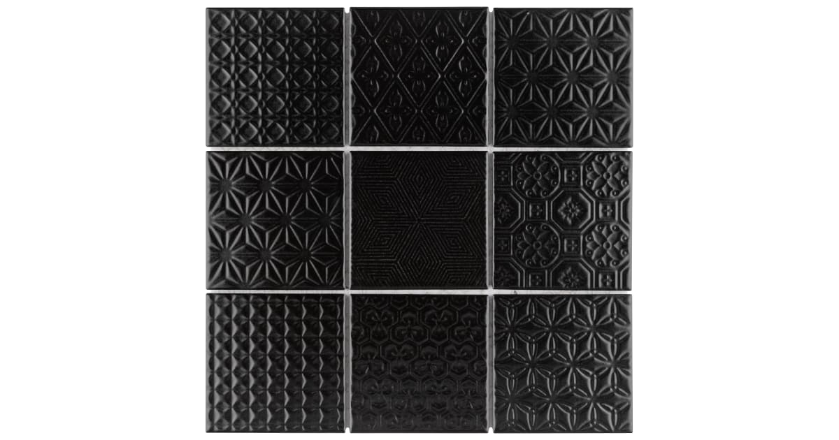 Merola Tile FTC4SPBK Spirit - 4" x 4" Square Floor and Wall Mosaic Tile ...