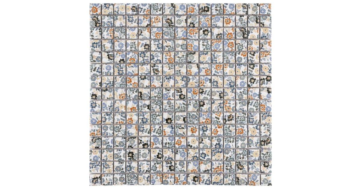 Merola Tile WTCSPRFL Spring Flower - 1" x 1" Square Encaustic Floor and ...