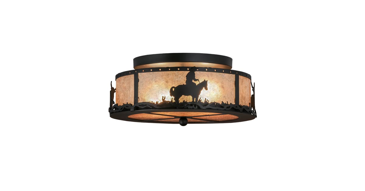 Meyda Tiffany 158522 Cowboy and Steer 2 Light 16" Wide Semi-Flush Drum ...