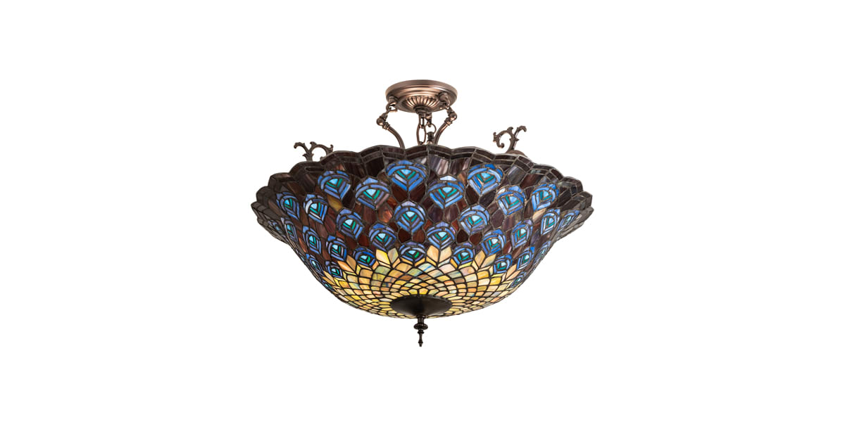Meyda Tiffany 197238 Peacock Feather 3 Light 24" Wide Semi-Flush Bowl ...