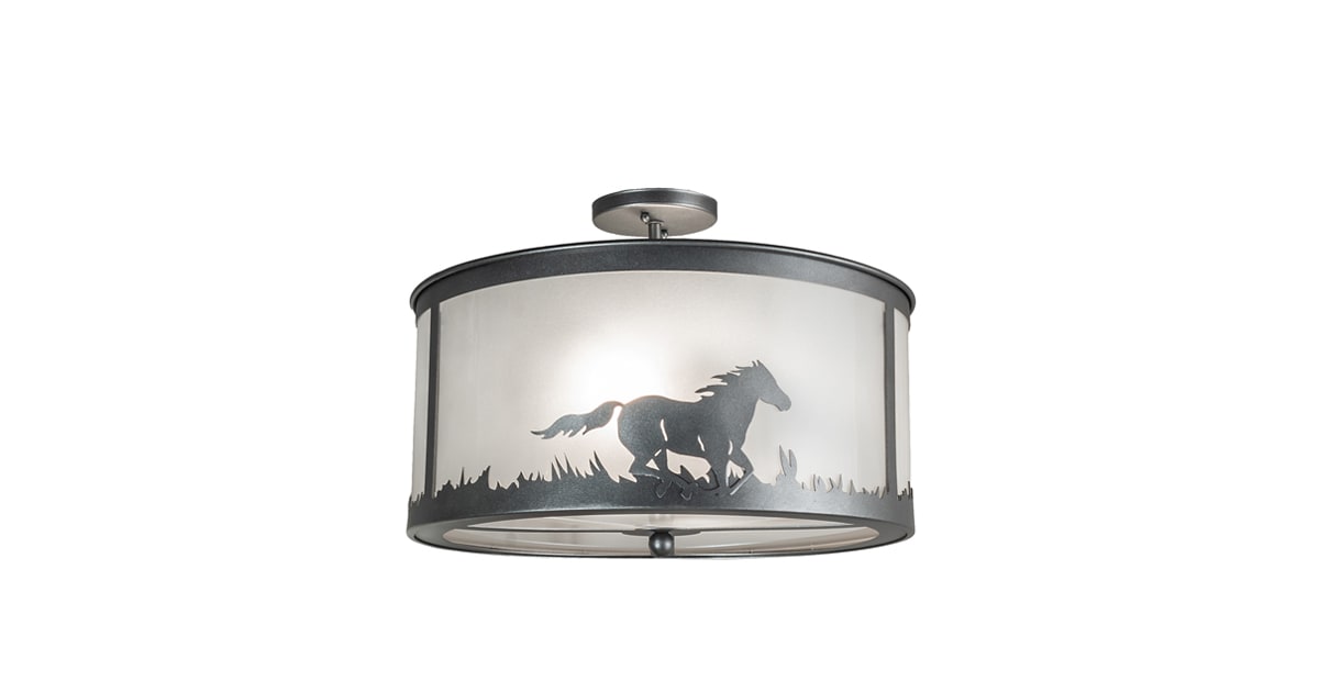 Meyda Tiffany 236857 Running Horses 2 Light 19" Wide Semi-Flush Drum ...
