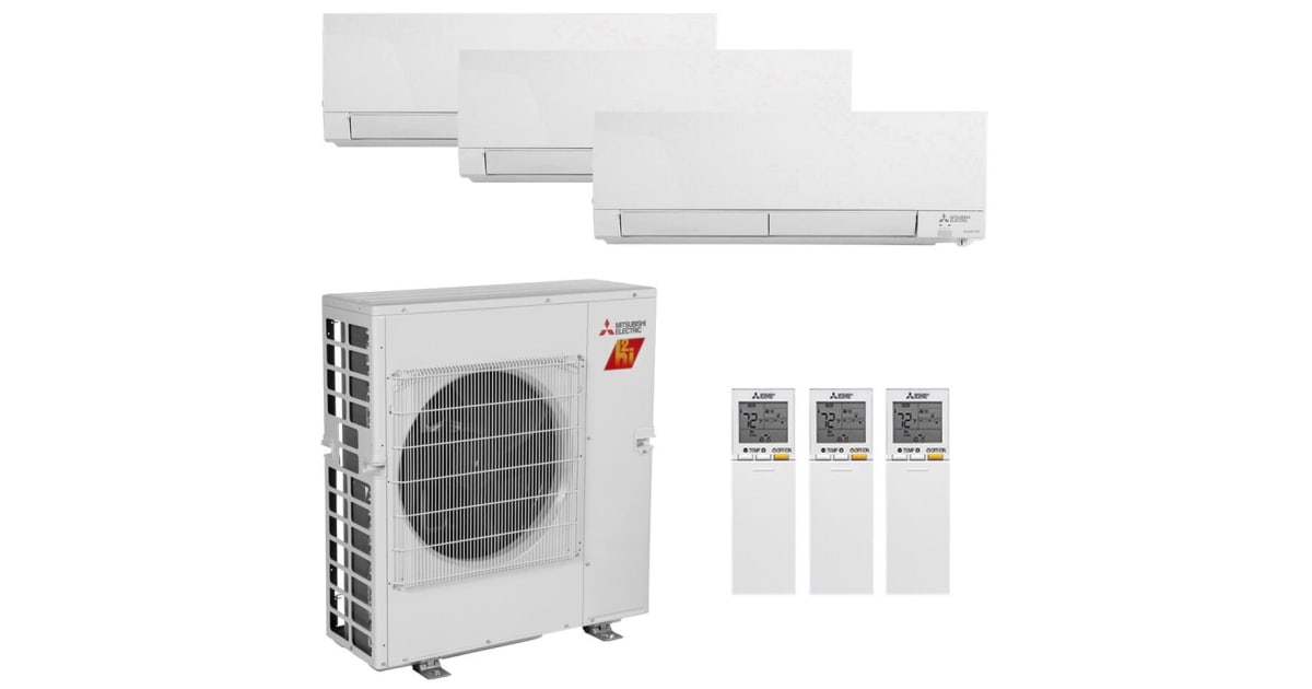Mitsubishi MXZ-3C30NAHZ2-U1 3-MSZ-FS09NA 23.6K BTU Cooling / 36K BTU ...