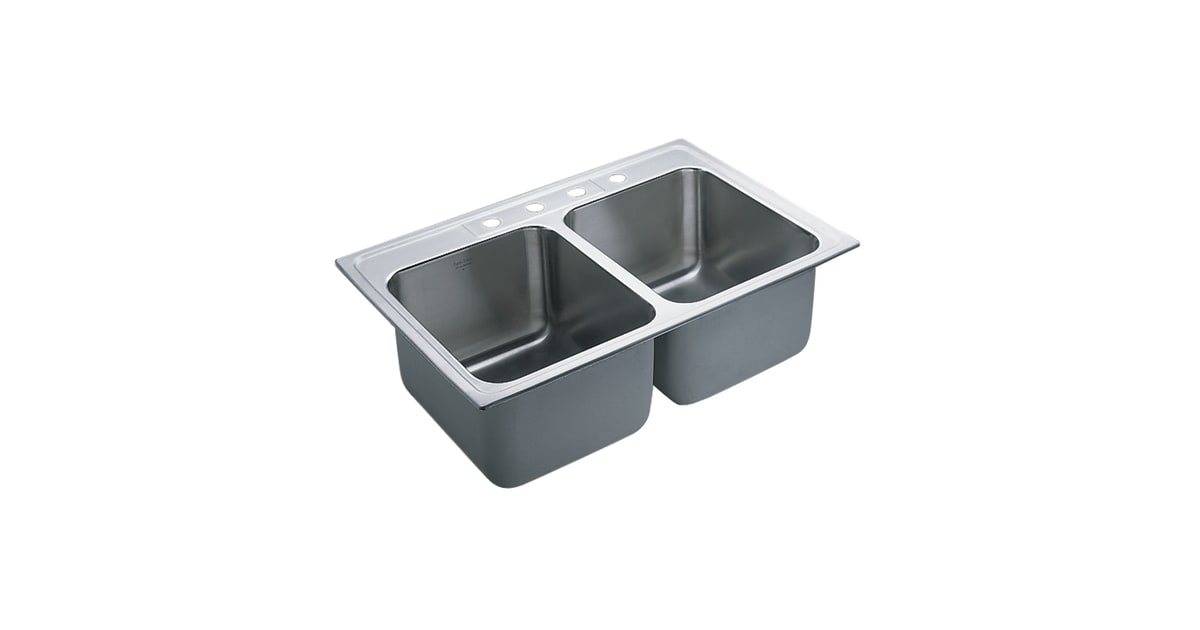 Moen 22121 33" Double Basin Stainless Steel Kitchen Sink with ...