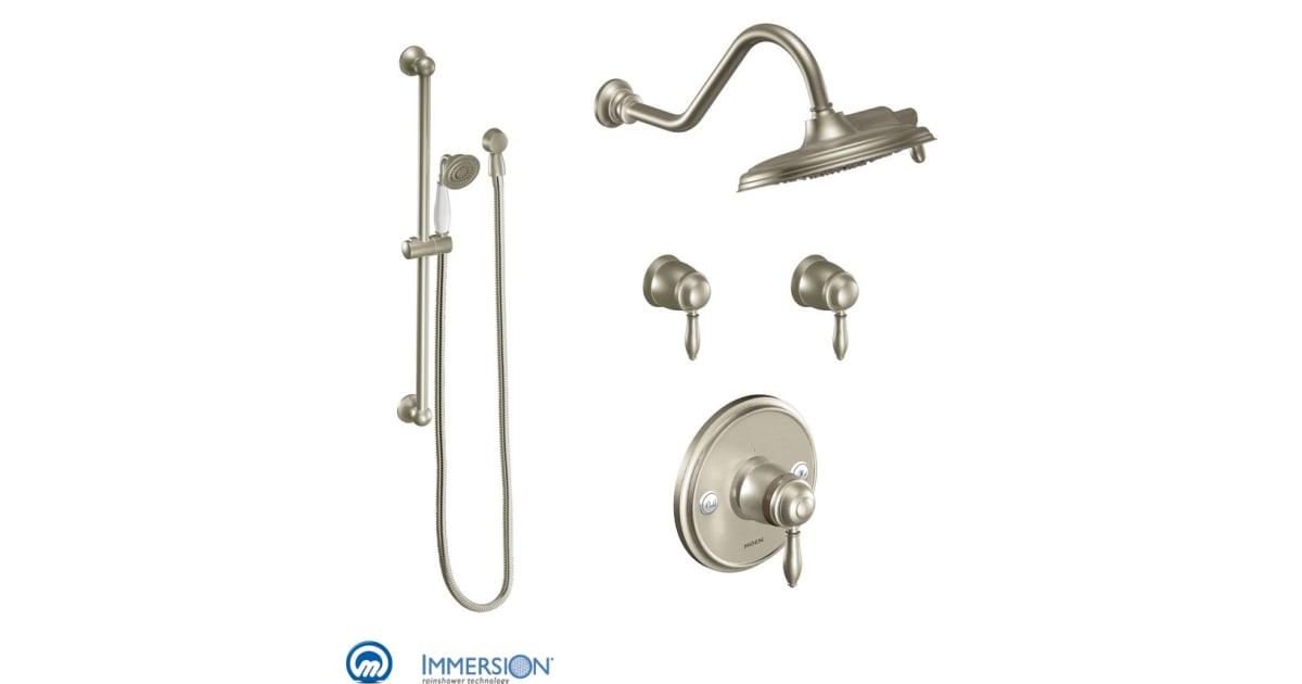 Moen 3070BN Thermostatic Shower System with Shower Head, 2 Volume ...