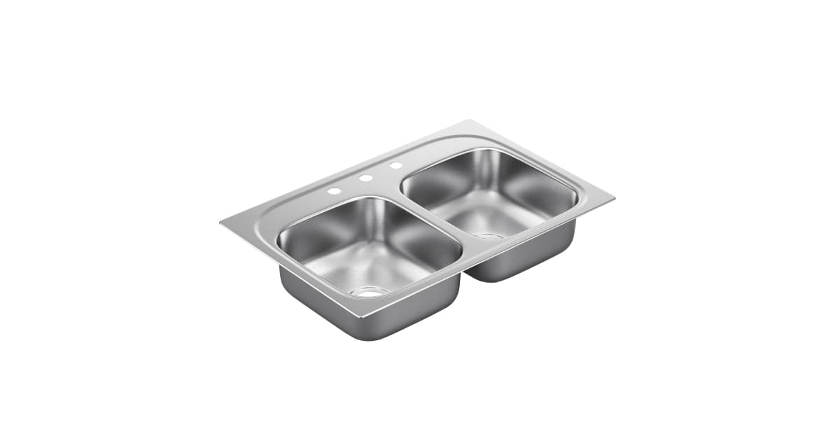Moen BG222173 33" Double Basin Drop In 22-Gauge Stainless Steel Kitchen ...
