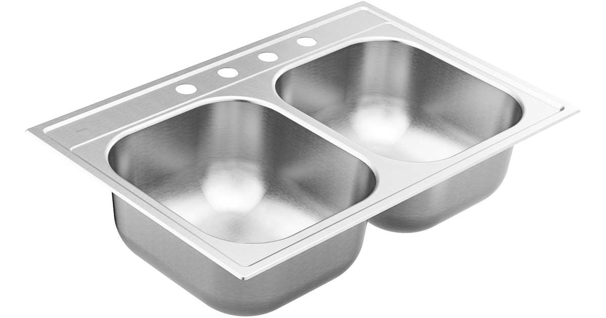Moen GS202134 2200 Series 33" Drop In Double Basin Stainless Steel ...