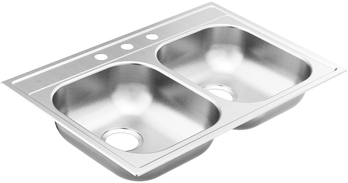 Moen GS202173BQ 2000 Series 33" Drop In Double Basin Stainless Steel ...
