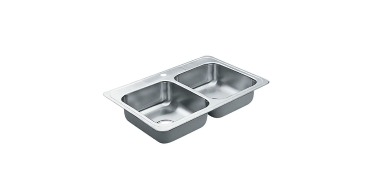 Moen 22824 33" x 22" Double Basin Stainless Steel Kitchen Sink from the ...