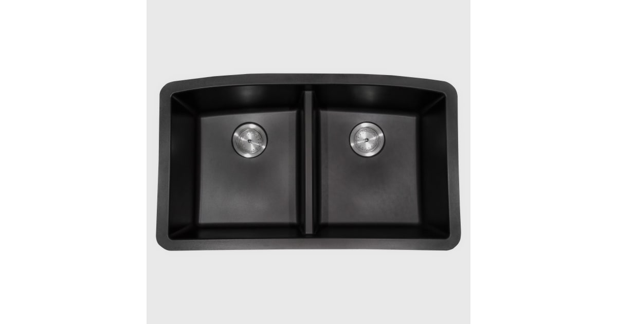 MSI SIN-QTZ-DBLBWL-5050-3219-BLK 32-1/2" Undermount Double Basin Quartz ...