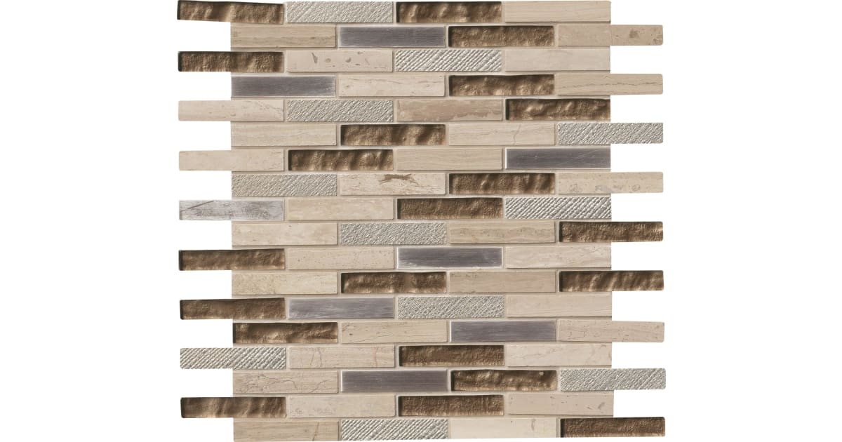 MSI SMOT-SGLSMT-DIA8MM 1" x 3" Linear Mosaic Tile - Varied Glass, Metal ...