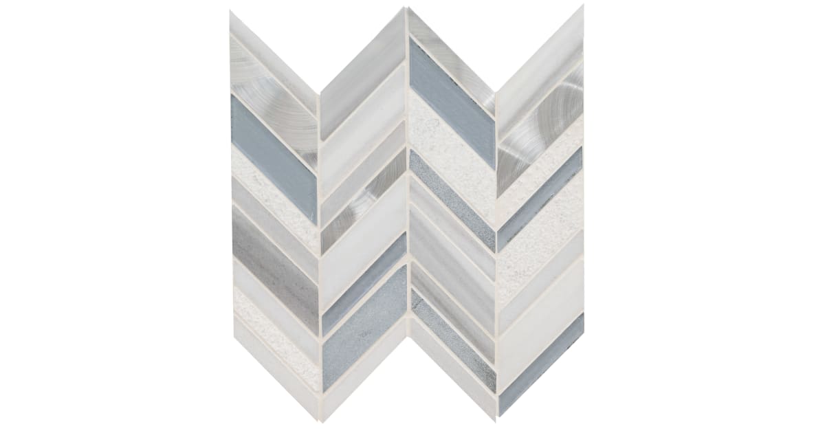 MSI SMOT-SGLSMT-HARCHE8MM 12” x 12” Glass Stone Metal Blend Chevron ...