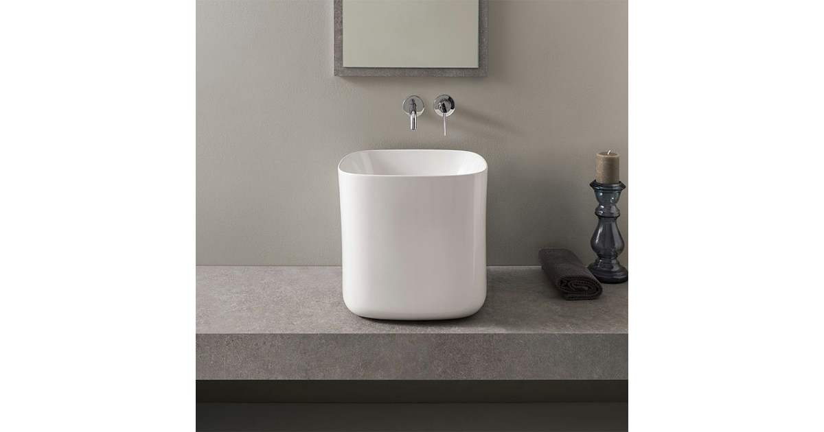 Nameeks SCARABEO 5503 Moon Round White Ceramic Vessel Bathroom Sink ...
