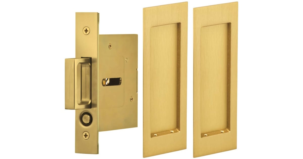Omnia 7035/N.4 Solid Brass Passage Pocket Door Lock with Modern Rectangular Trim and Mortise ...