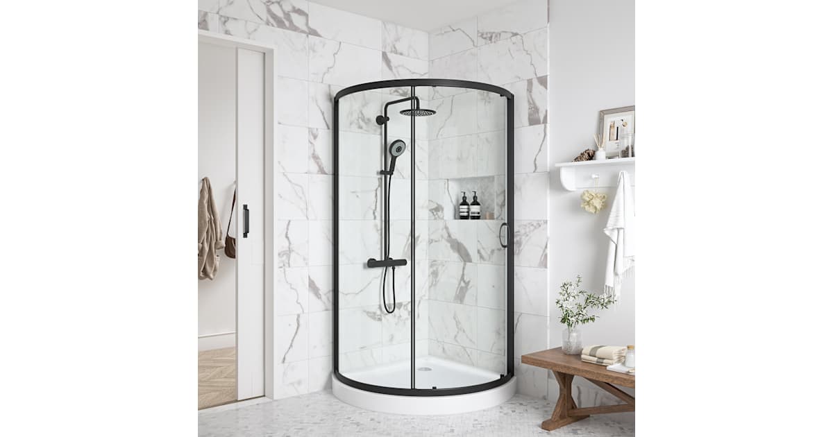 Ove Decors 15SKA-BRE233-BLKAC Breeze 32" L x 32" W x 77-1/2" H Round ...