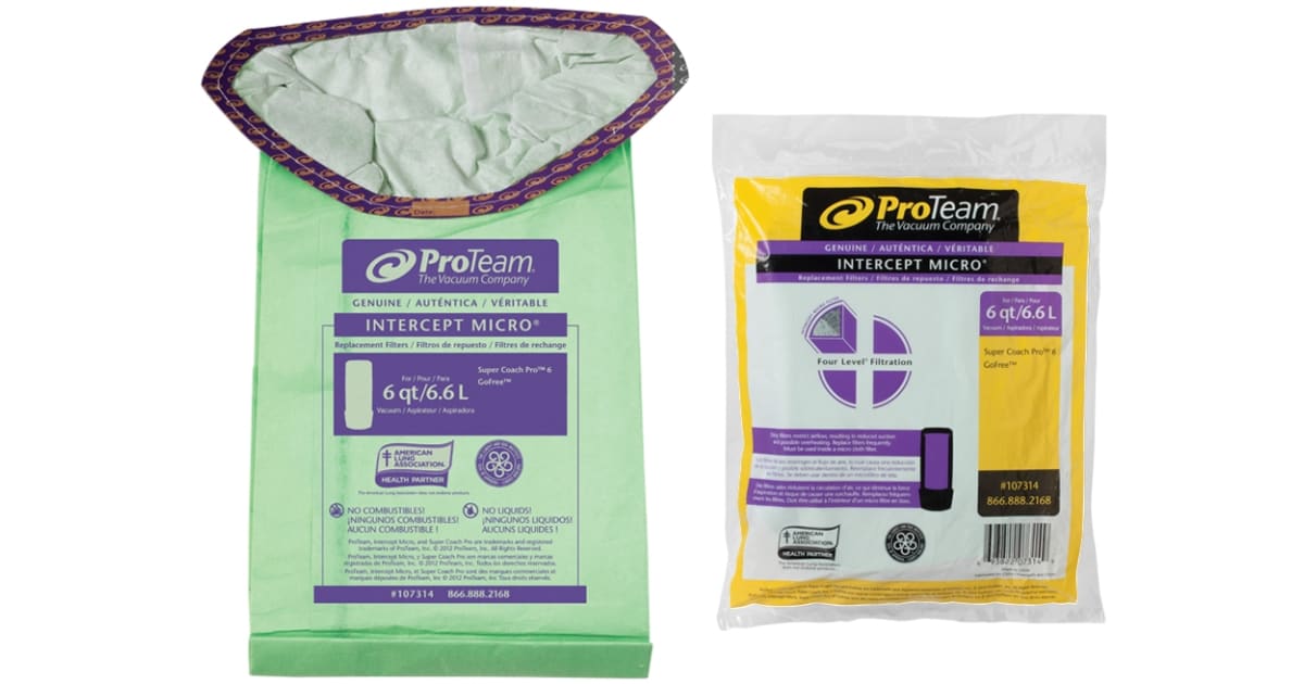 ProTeam 107314 6 Quart Intercept Micro Filter Bag with Open Collar for ...