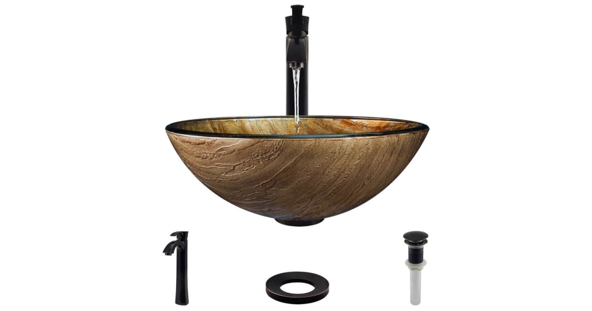 Rene R5-5030-R9-7006-ABR 16-1/2" Glass Vessel Bathroom Sink with 1.38 ...