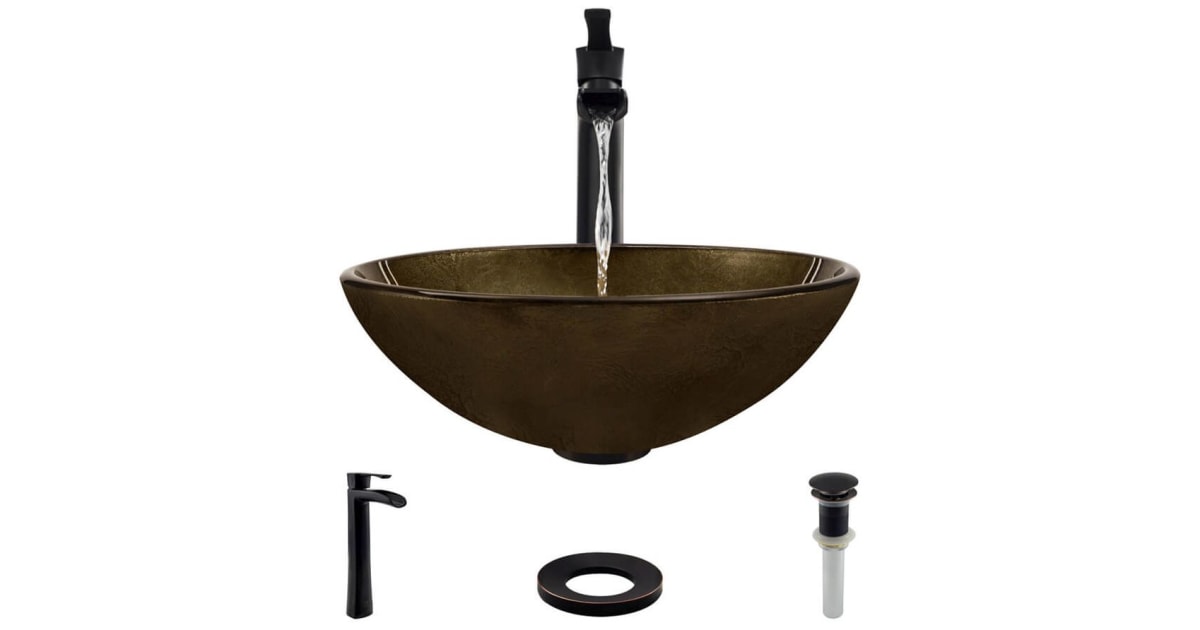 Rene R5-5035-R9-7007-ABR 16-1/2" Glass Vessel Bathroom Sink with 1.34 ...