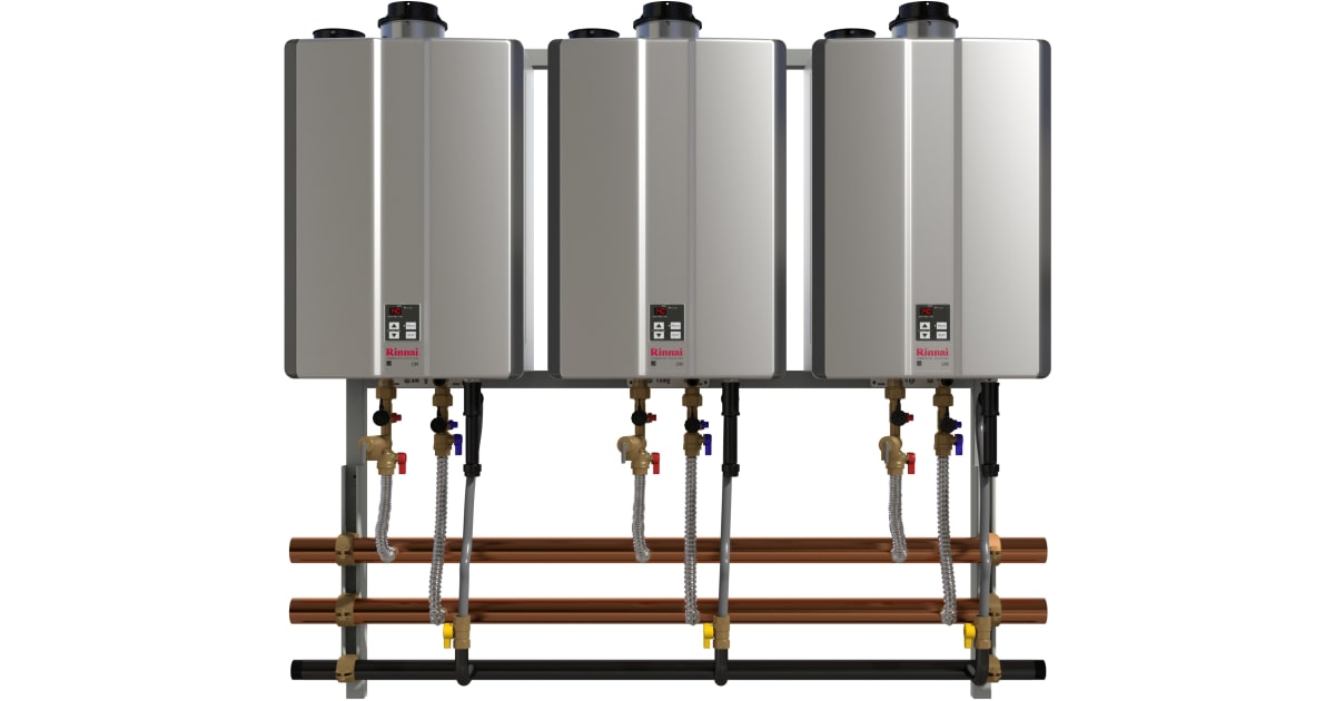 Rinnai TRW03IP 3 Unit Wall Mounted Tankless Water Heater Rack System ...