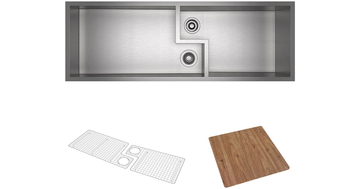 Rohl RUWKIT49161SB Culinario 51-5/8" Undermount Double Basin Stainless ...