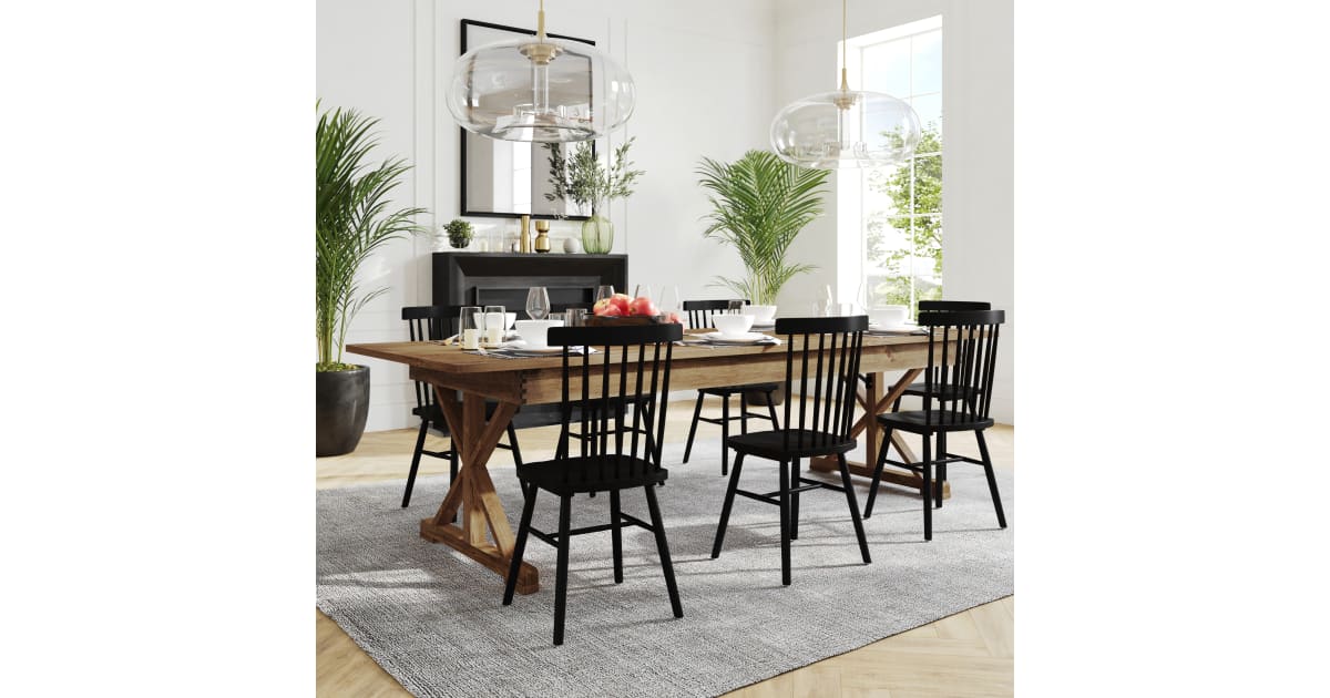 Roseto FFIF49596ATR Kira 108" Wide Pine Wood Dining Table with X Legs ...