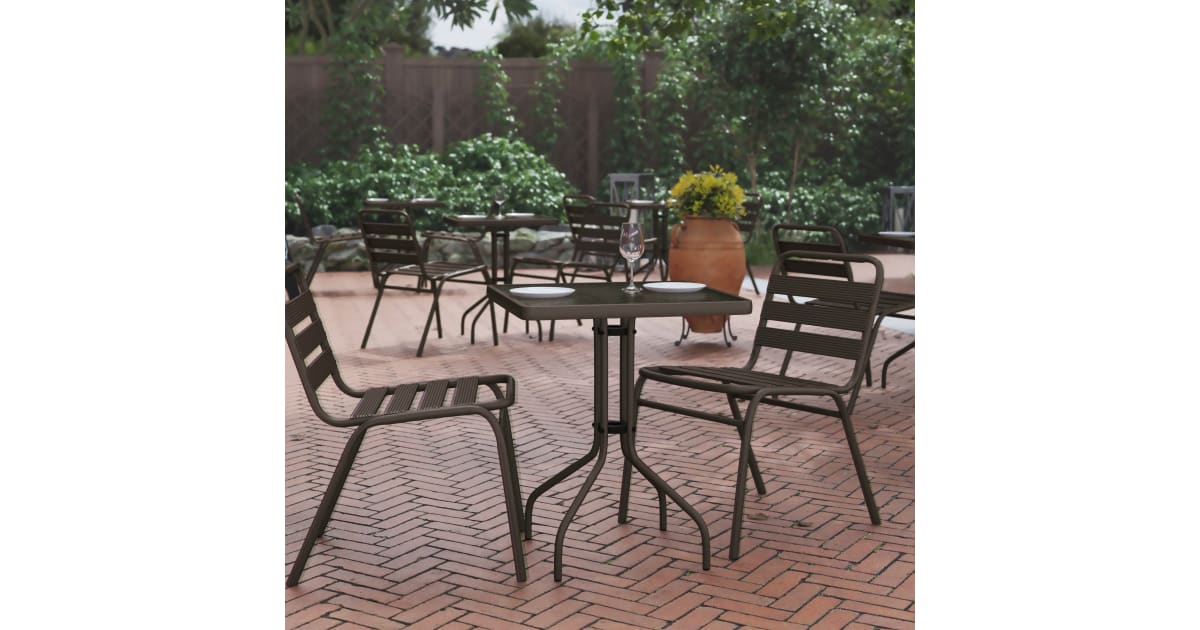 Roseto FFOF18437BRZ Sharona 24" Square Tempered Glass Top Steel Dining ...