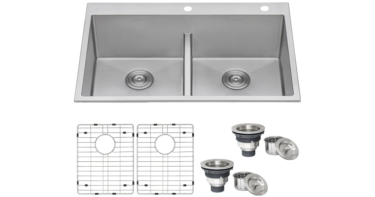 Ruvati RVH8051 Tirana 33" Drop In Double Basin Stainless Steel Kitchen ...