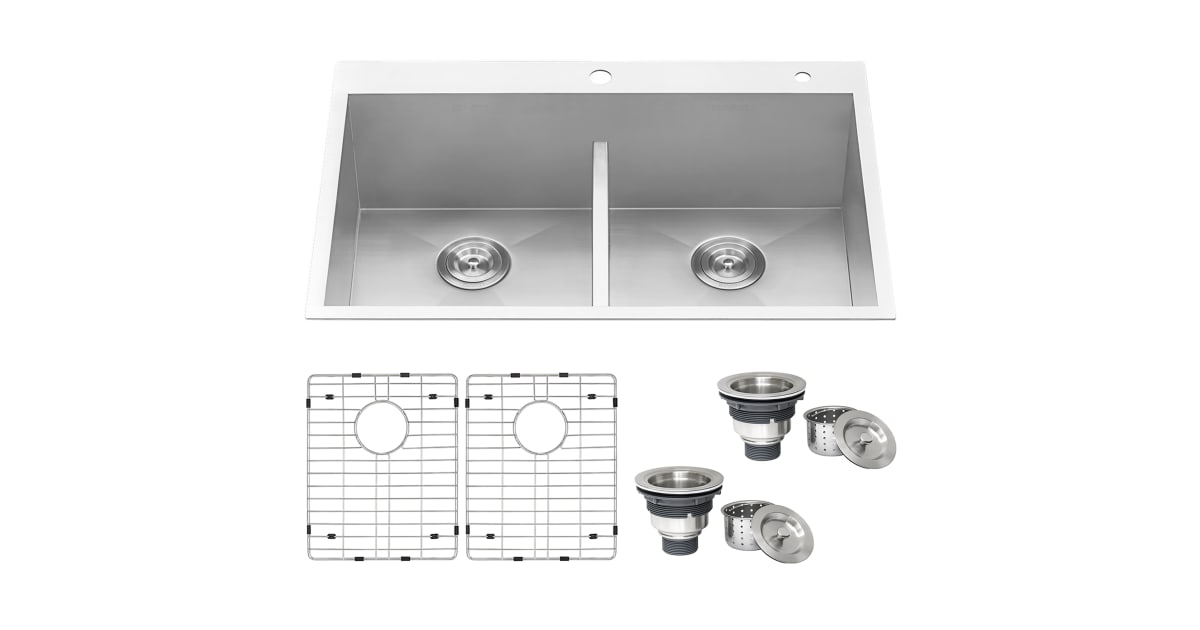 Ruvati RVH8055 Tirana 33" Drop-In Double Basin Stainless Steel Kitchen ...