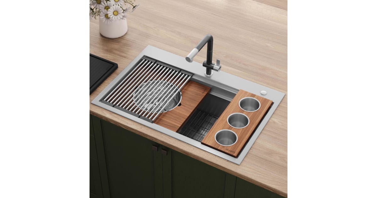 Ruvati RVH8424 Dual-Tier 33" Drop In Single Basin Stainless Steel ...