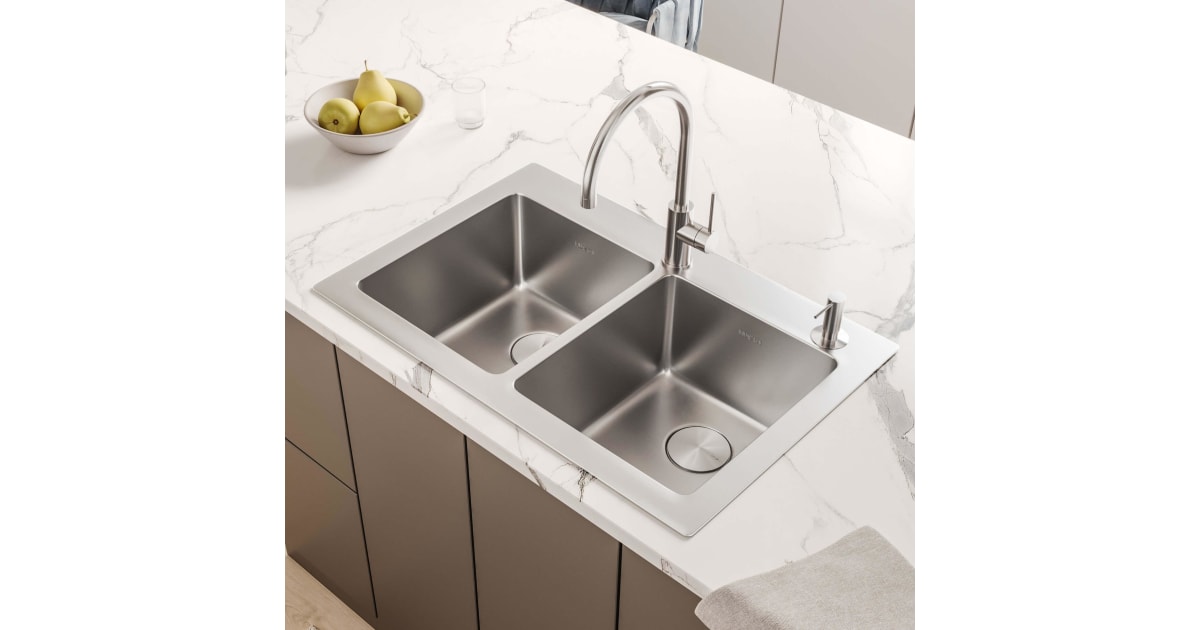 Ruvati RVM5150 Modena 33" Drop-In Double Basin 16 Gauge Stainless Steel ...