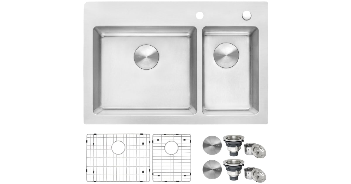 Ruvati RVM5173 Modena 33" Drop-In Double Basin 16 Gauge Stainless Steel ...