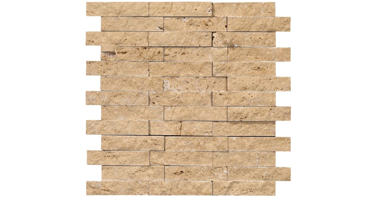 Shaw CS39H-00700 Split Face Noce - 4" x 1" Rectangle Brick Mosaic Wall Tile - Travertine Visual ...