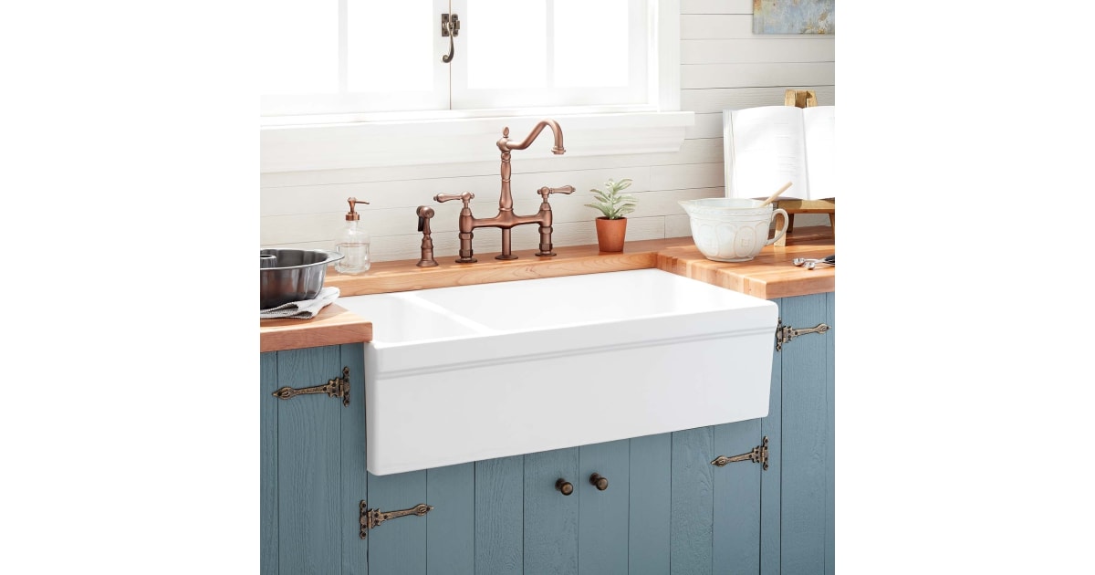 Signature Hardware 320012 Gallo 35-1/2" Farmhouse Double Basin Fireclay ...