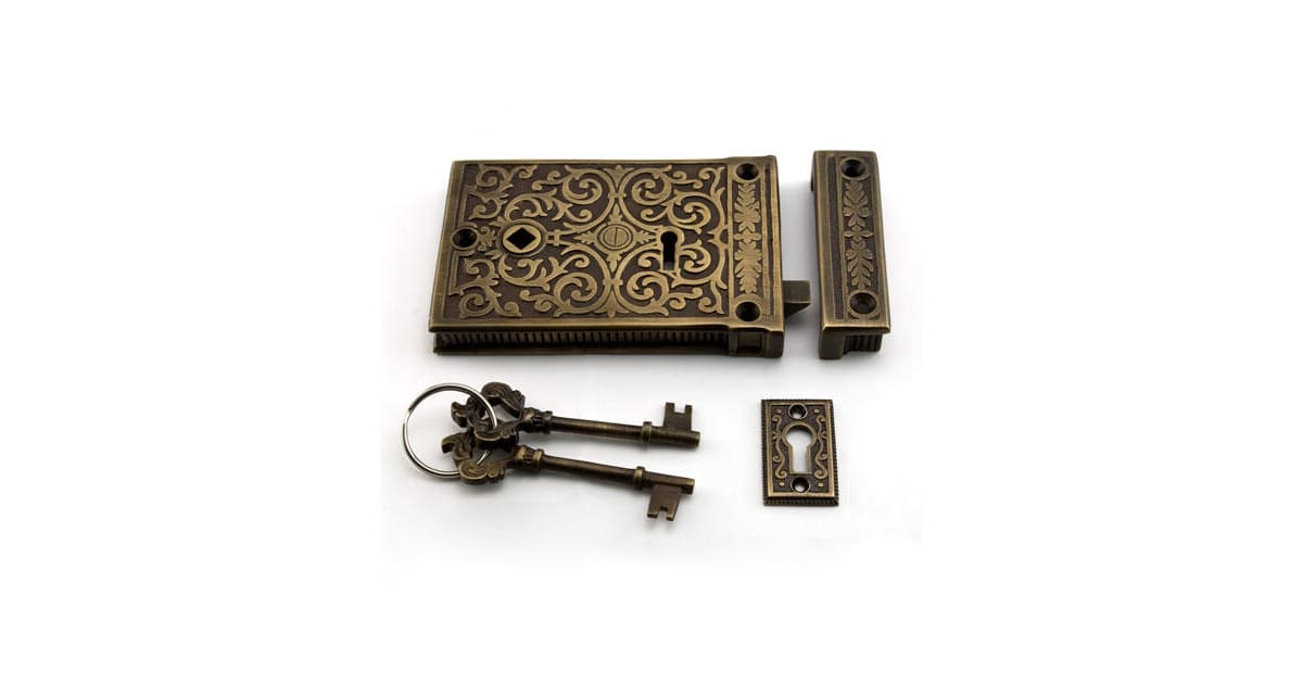 Signature Hardware 262639 Damask Iron Rim Lock Set with Knobs and 3-7/8 ...