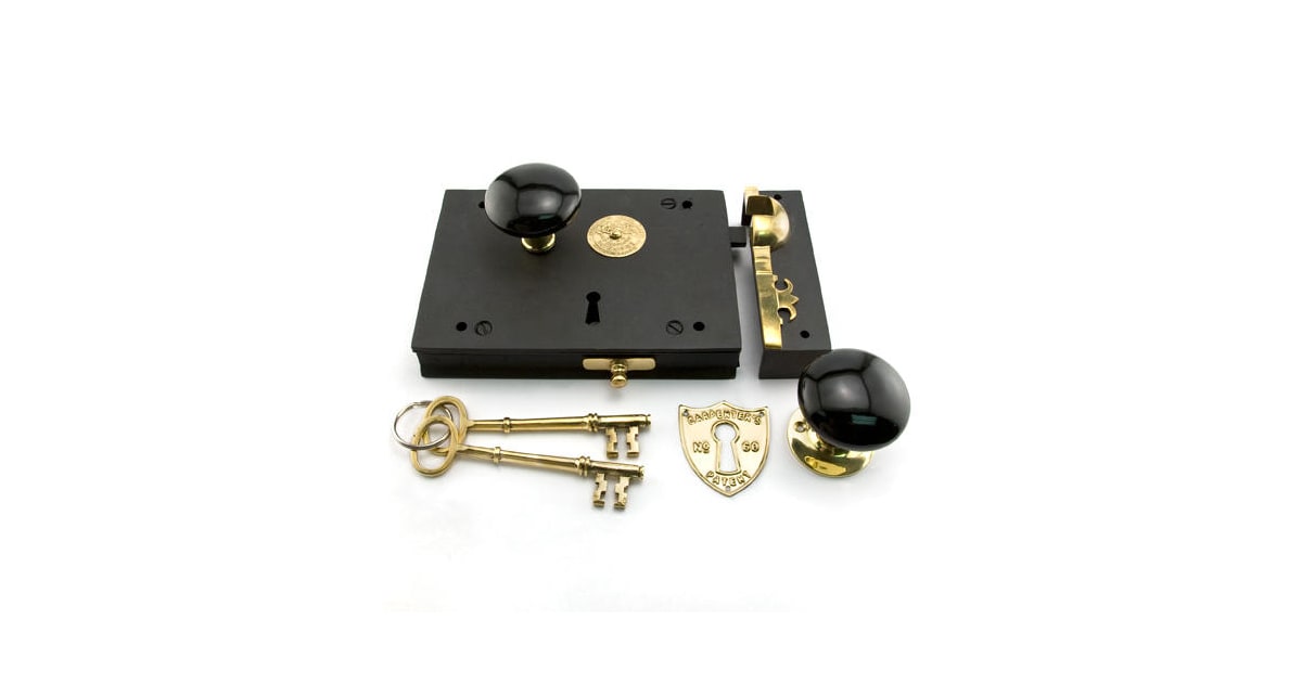 Signature Hardware 262796 Iron Carpenter's Rim Lock Set with Knobs and ...