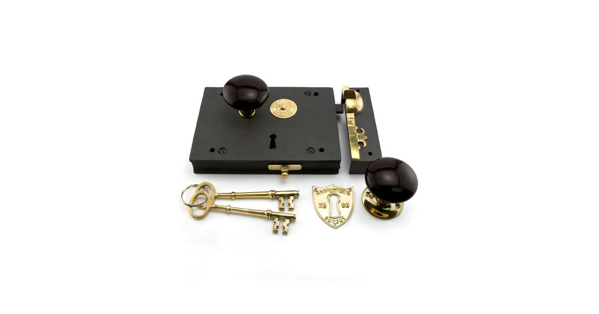 Signature Hardware 262797 Iron Carpenter's Rim Lock Set with Knobs ...