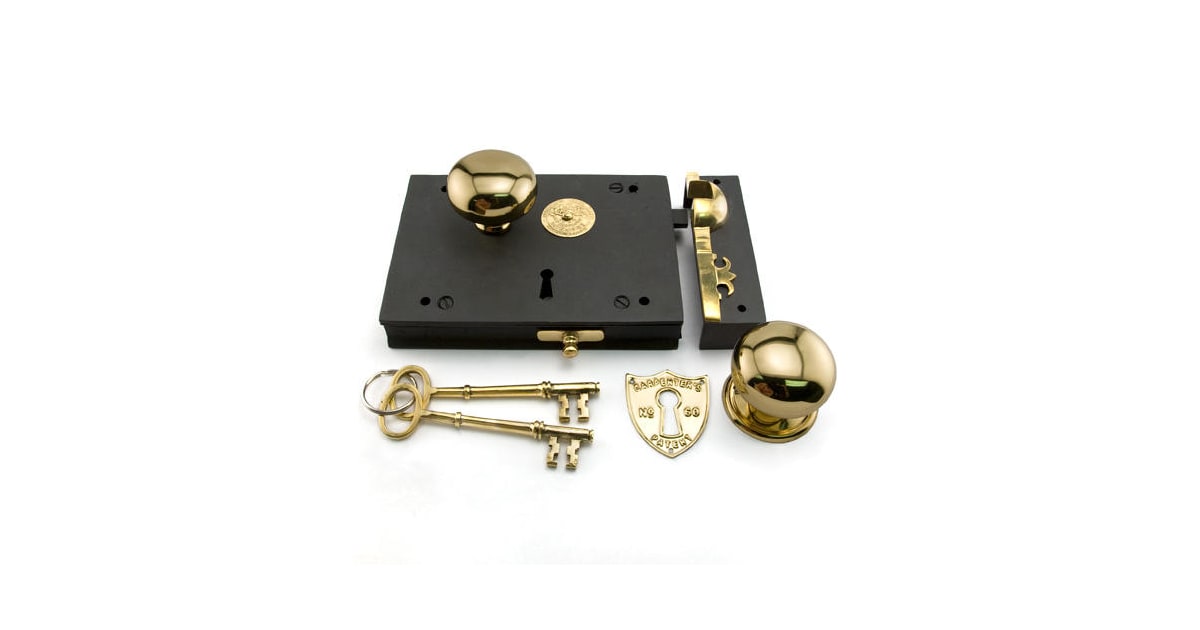Signature Hardware 262804 Cast Iron Carpenter's Rim Lock Set with Knobs ...