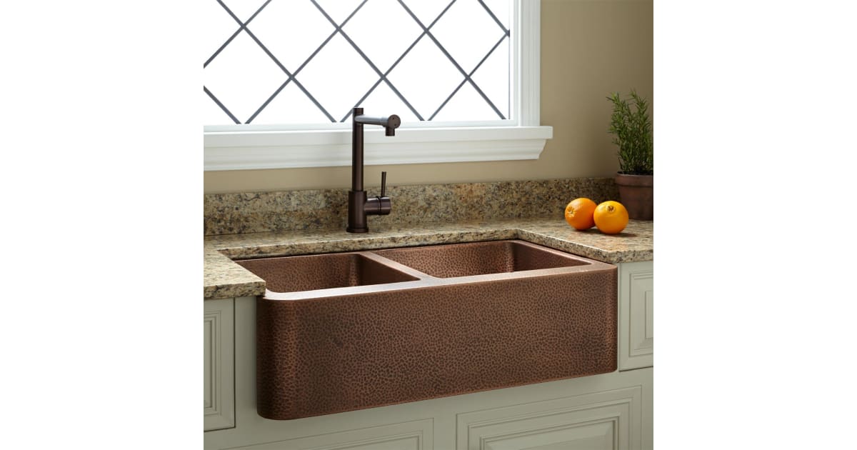 Signature Hardware 305577 33" Farmhouse 60/40 Double Basin Copper ...