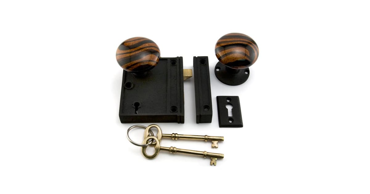 Signature Hardware 316123 Vertical Iron Rim Lock Set with Knobs and 2-1 ...